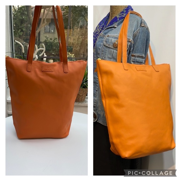 JM Collection | Bags | New Jm New York Tangerine Leather Zip Tote ...